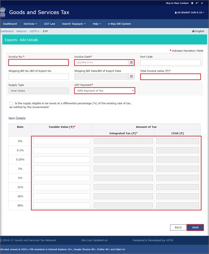 Filing GSTR-1 in GST Govt. Portal.