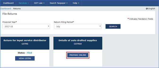 Viewing GSTR-6A in GST Portal
