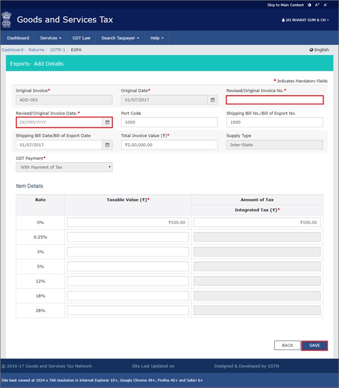 Filing GSTR-1 in GST Govt. Portal.